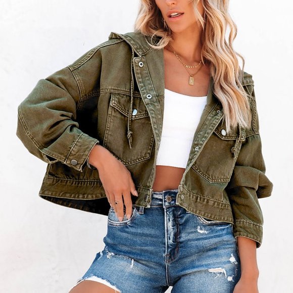 Jackets & Coats | Everly Cropped Green Denim Jacket | Poshmark